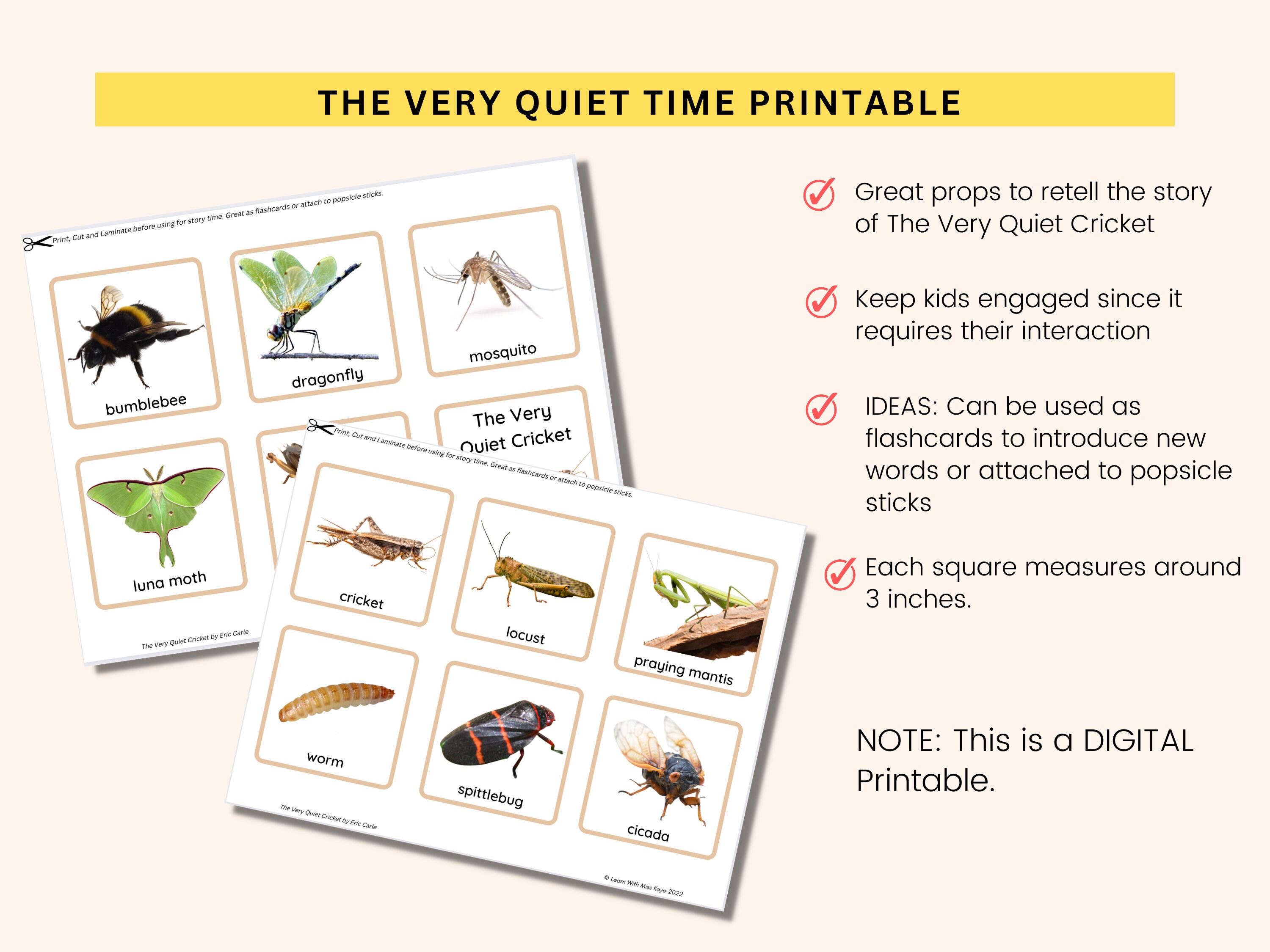 The Very Quiet Cricket Printable: Flashcards & Circle Time Props ...