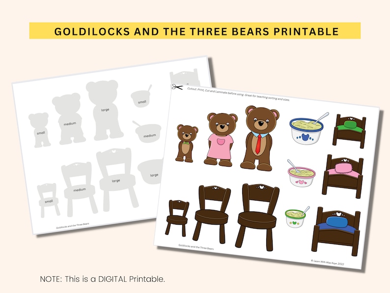 Goldilocks and Three Bears Activity: Sizes & Matching (PDF) - Etsy
