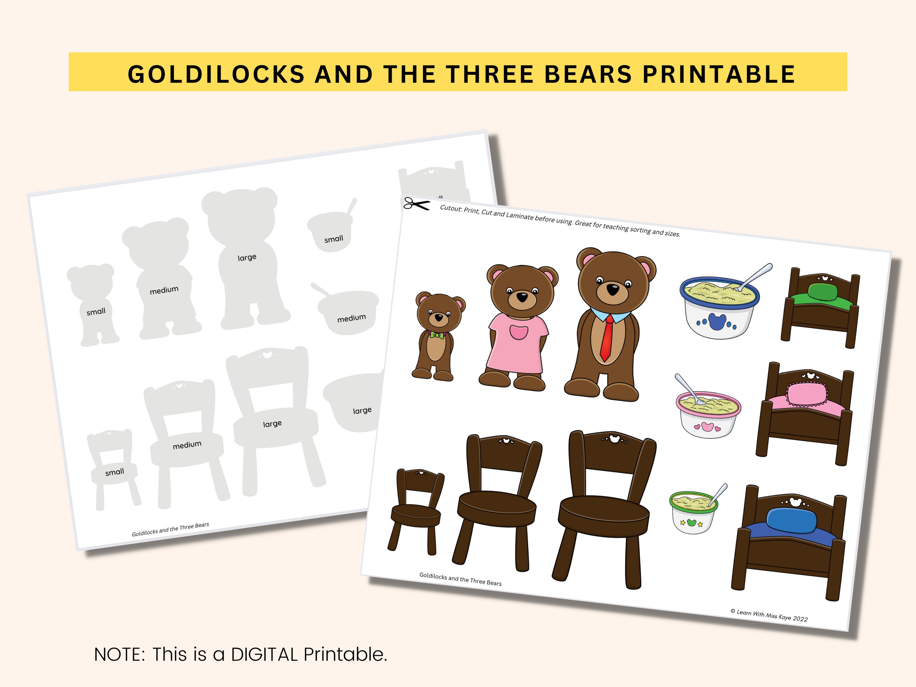 Goldilocks and Three Bears Activity: Sizes & Matching (PDF) - Etsy