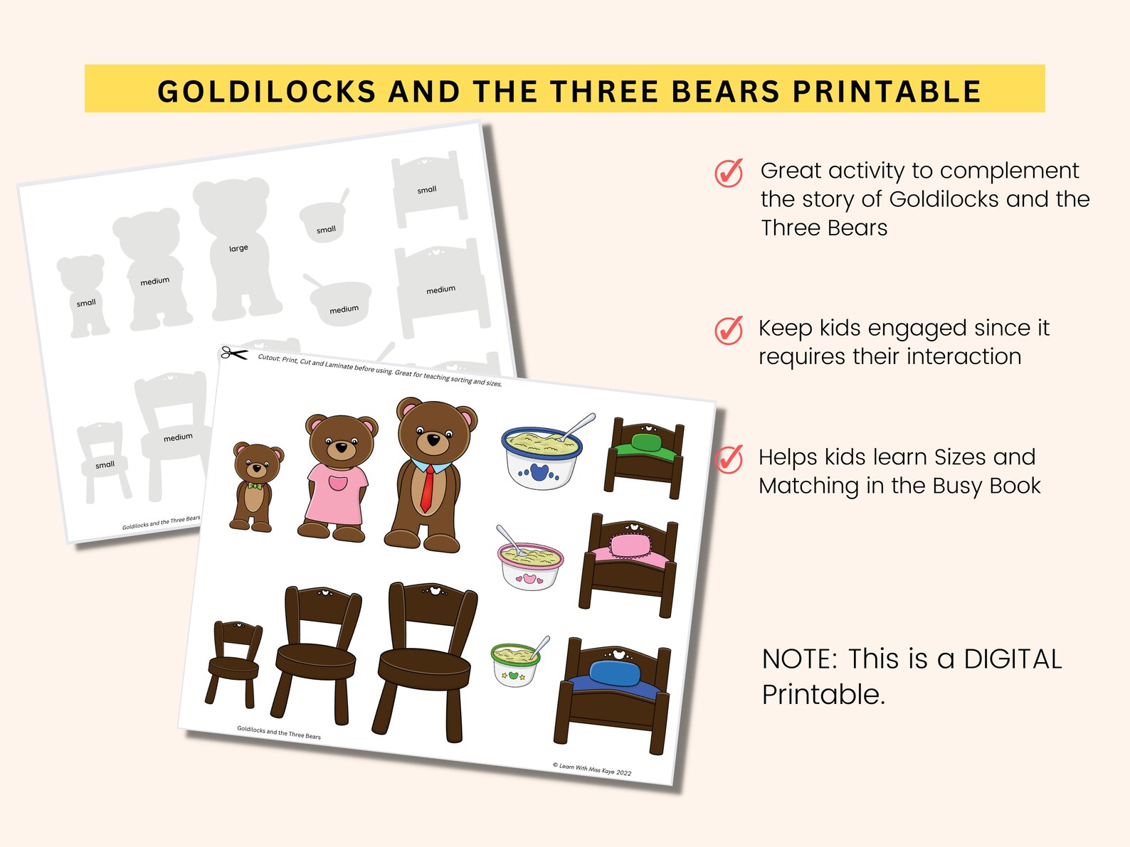 Goldilocks and Three Bears Activity: Sizes & Matching (PDF) - Etsy