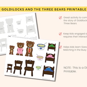 Goldilocks and Three Bears Activity: Sizes & Matching (PDF) - Etsy