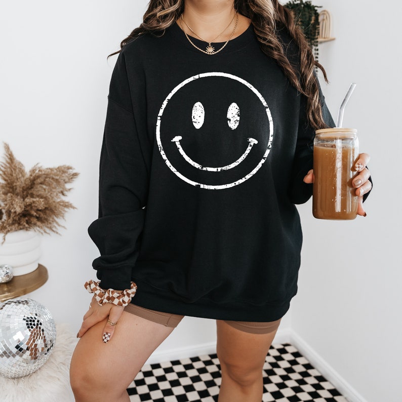 Distressed Smile Face Hoodie, Smile Face Sweatshirt for Friends ...