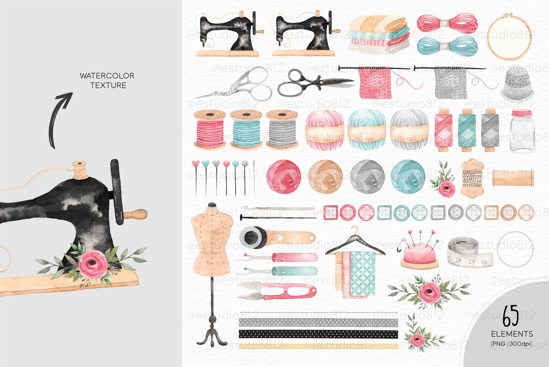 Sewing Watercolor Clipart Clip Art Needle Thread Sewing - Etsy