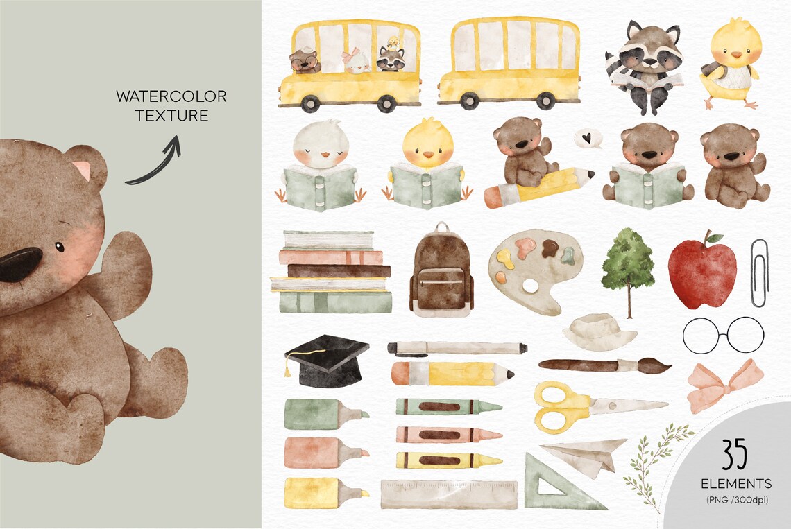 Back to School 2 Clipart Teacher Watercolor Digital Clipart - Etsy