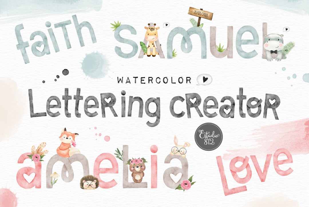 Watercolor Lettering Creator, Alphabet Digital Clipart, Baby Names ...
