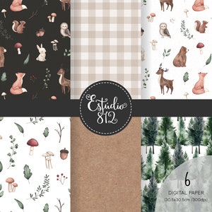 Little Forest Watercolor Clipart Bundle, Bear, Mushroom, Owl, Deer ...