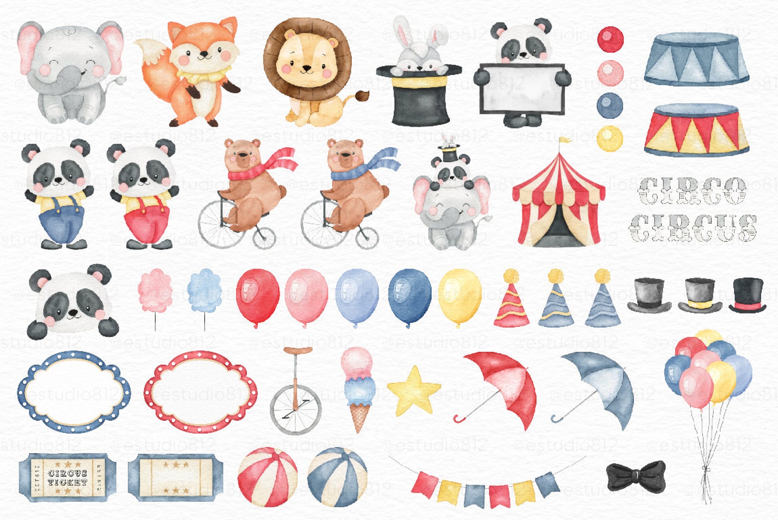 Circus Nursery Clipart Circus Animals Watercolor Digital - Etsy