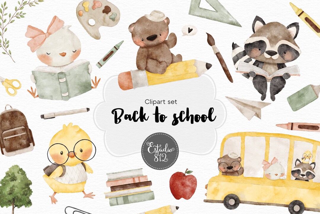 Back to School 2 Clipart, Teacher Watercolor Digital Clipart, Planner ...