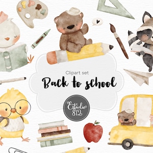 Back to School 2 Clipart, Teacher Watercolor Digital Clipart, Planner ...