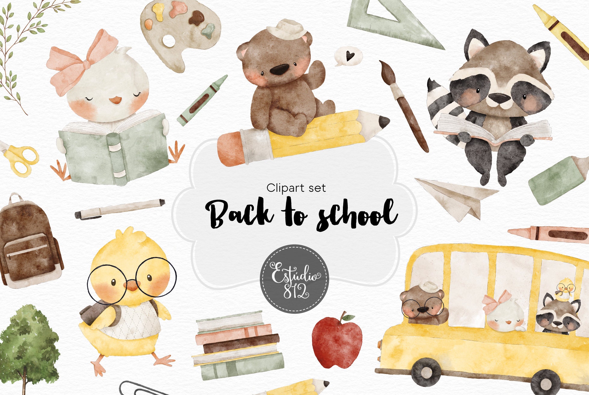 Back to School 2 Clipart Teacher Watercolor Digital Clipart - Etsy