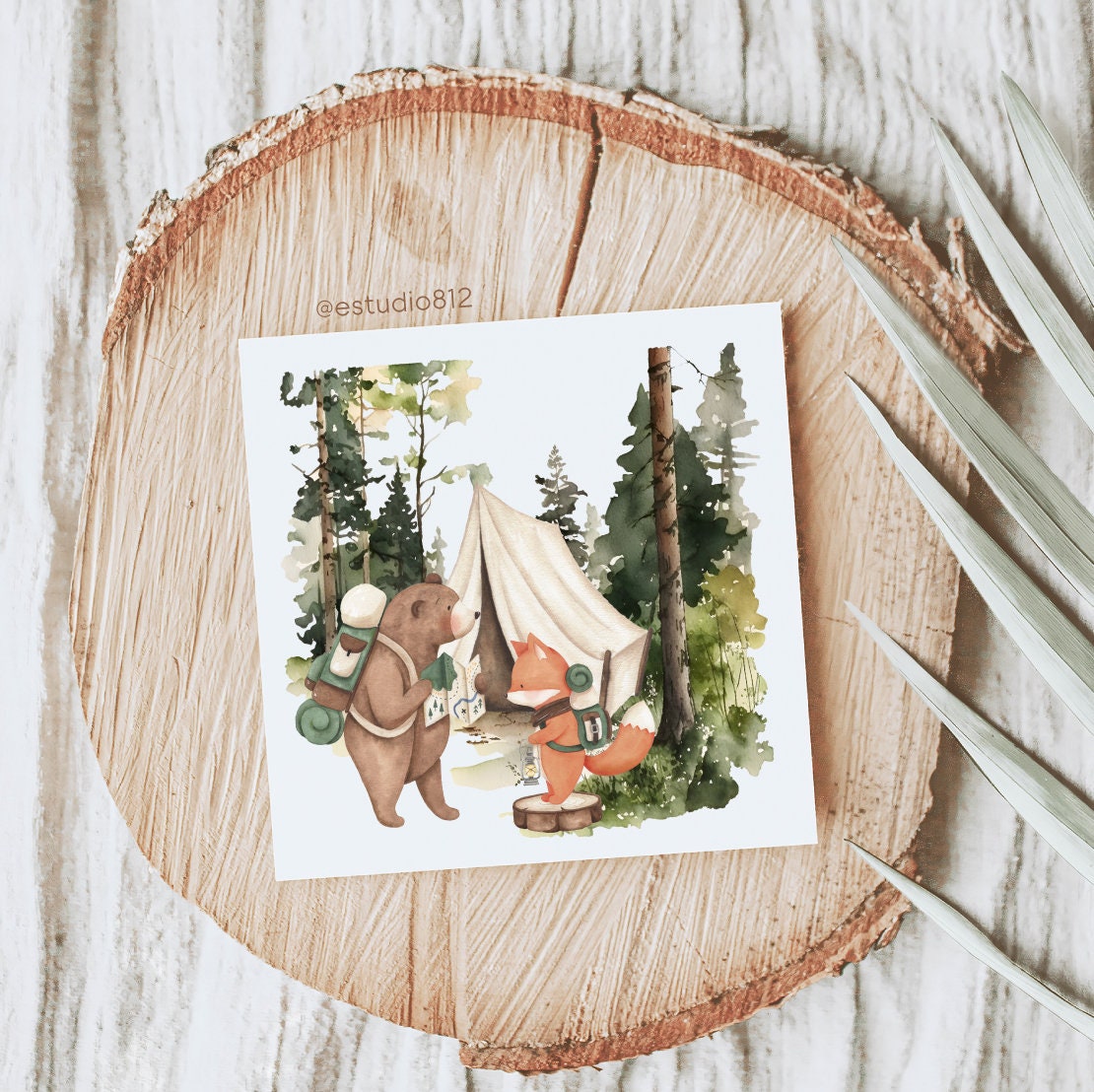 Cute Camping Illustration Bear Camping Animals Watercolor - Etsy