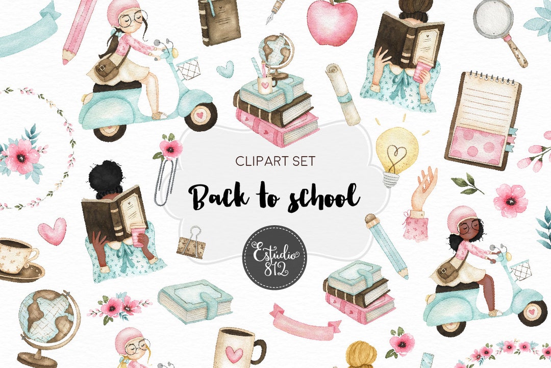 Back to School Clipart, Teacher Watercolor Digital Clipart, Planner Set ...