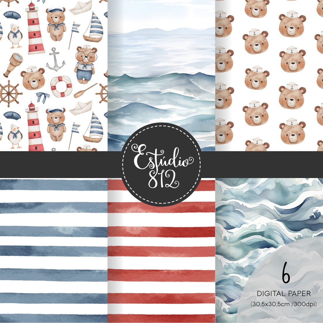 Little Sailor Watercolor Clipart Bundle: Bear, Seaman, Duck, Boat ...