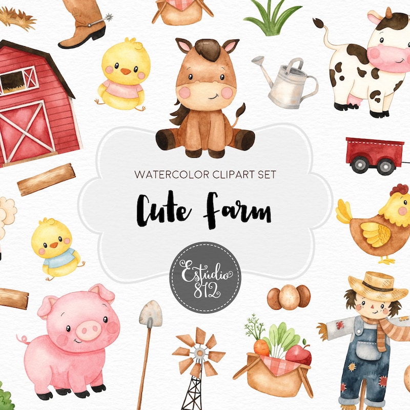 Watercolor Farm Png - Etsy