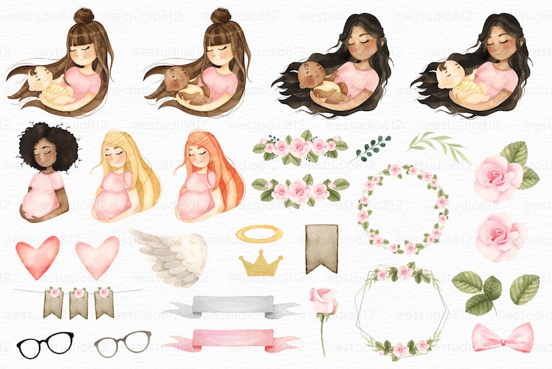 Mother and Baby Clipart Mother Day Watercolor Digital - Etsy