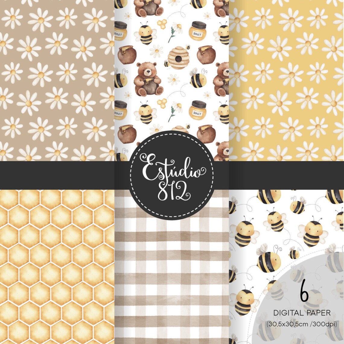 Bear and Bees Watercolor Clipart Bundle: Bear, Bees, Honey, Tree ...