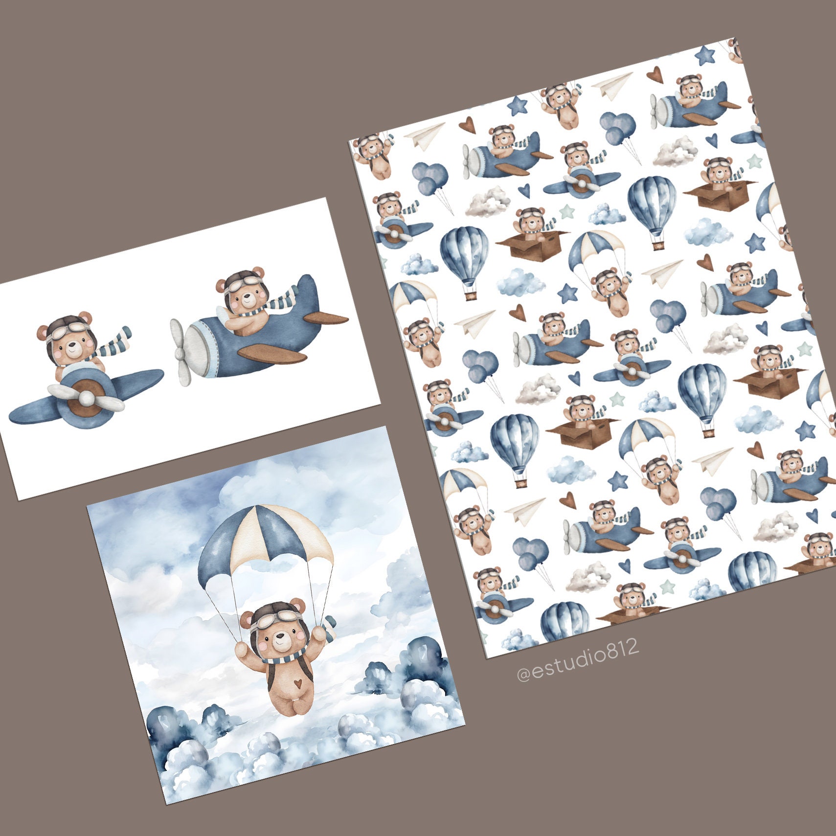 Aviator Bear, Traveler Bear, Trip, Balloon, Plane, Parachute, Sky ...