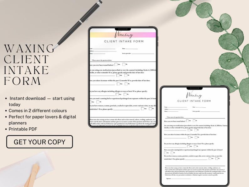 Waxing Client Intake Form | Spa Consent Form | Printable & Digital Wax ...
