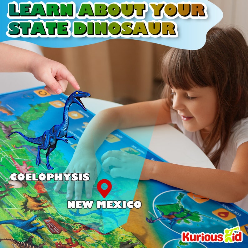 USA Interactive Dinosaur Map Poster for Kids. Educational Games, Song ...
