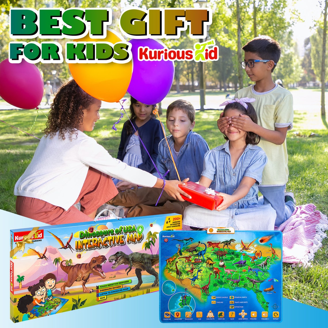 USA Interactive Dinosaur Map Poster for Kids. Educational Games, Song ...