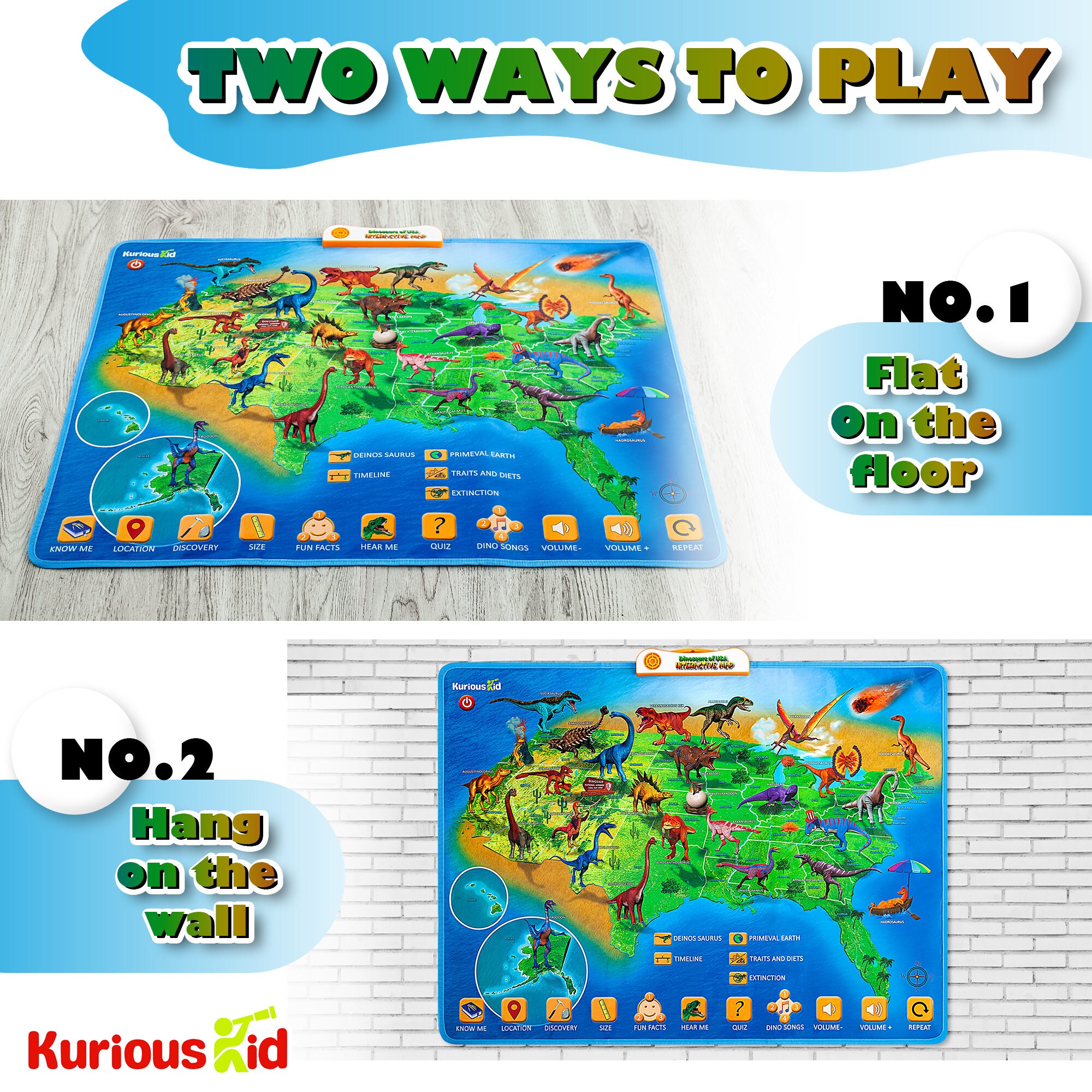 USA Interactive Dinosaur Map Poster for Kids. Educational Games, Song ...