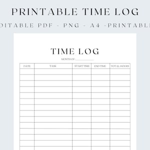 Time Log, Timesheet, Simple Time Log, Easy Timesheet, Black and White ...