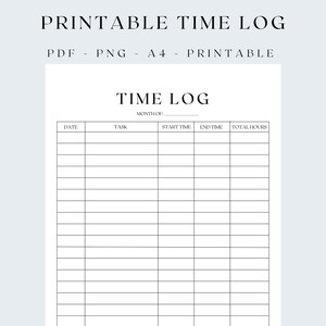 Time Log, Timesheet, Simple Time Log, Easy Timesheet, Black and White ...