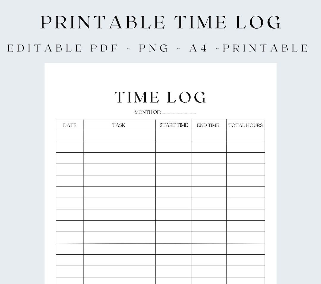Time Log, Timesheet, Simple Time Log, Easy Timesheet, Black and White ...