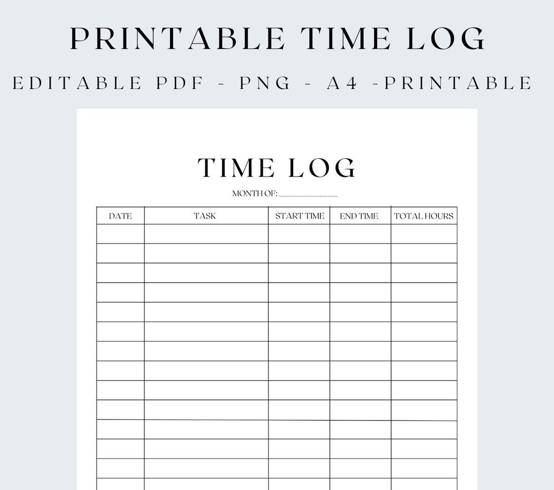Time Log, Timesheet, Simple Time Log, Easy Timesheet, Black and White ...