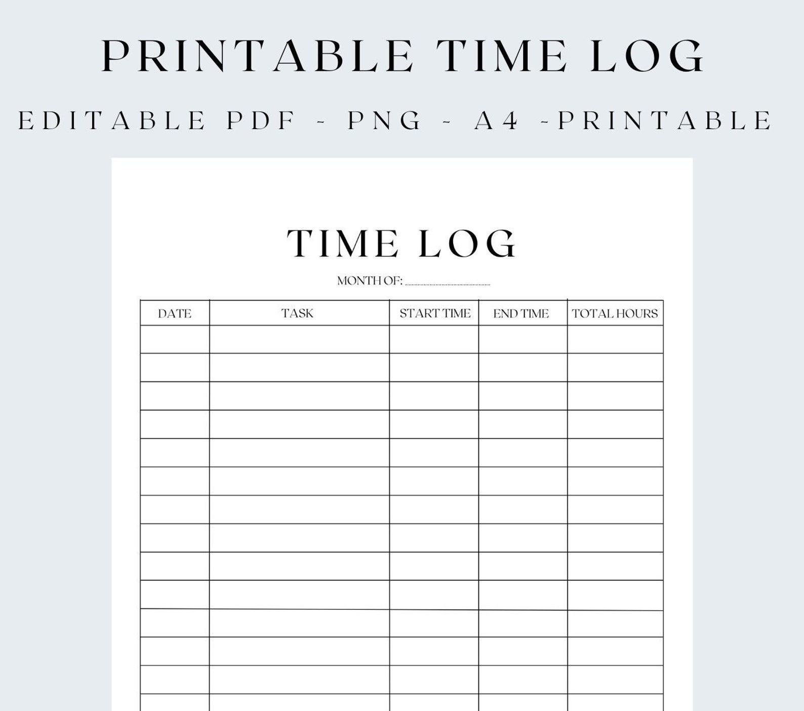 Time Log, Timesheet, Simple Time Log, Easy Timesheet, Black and White ...