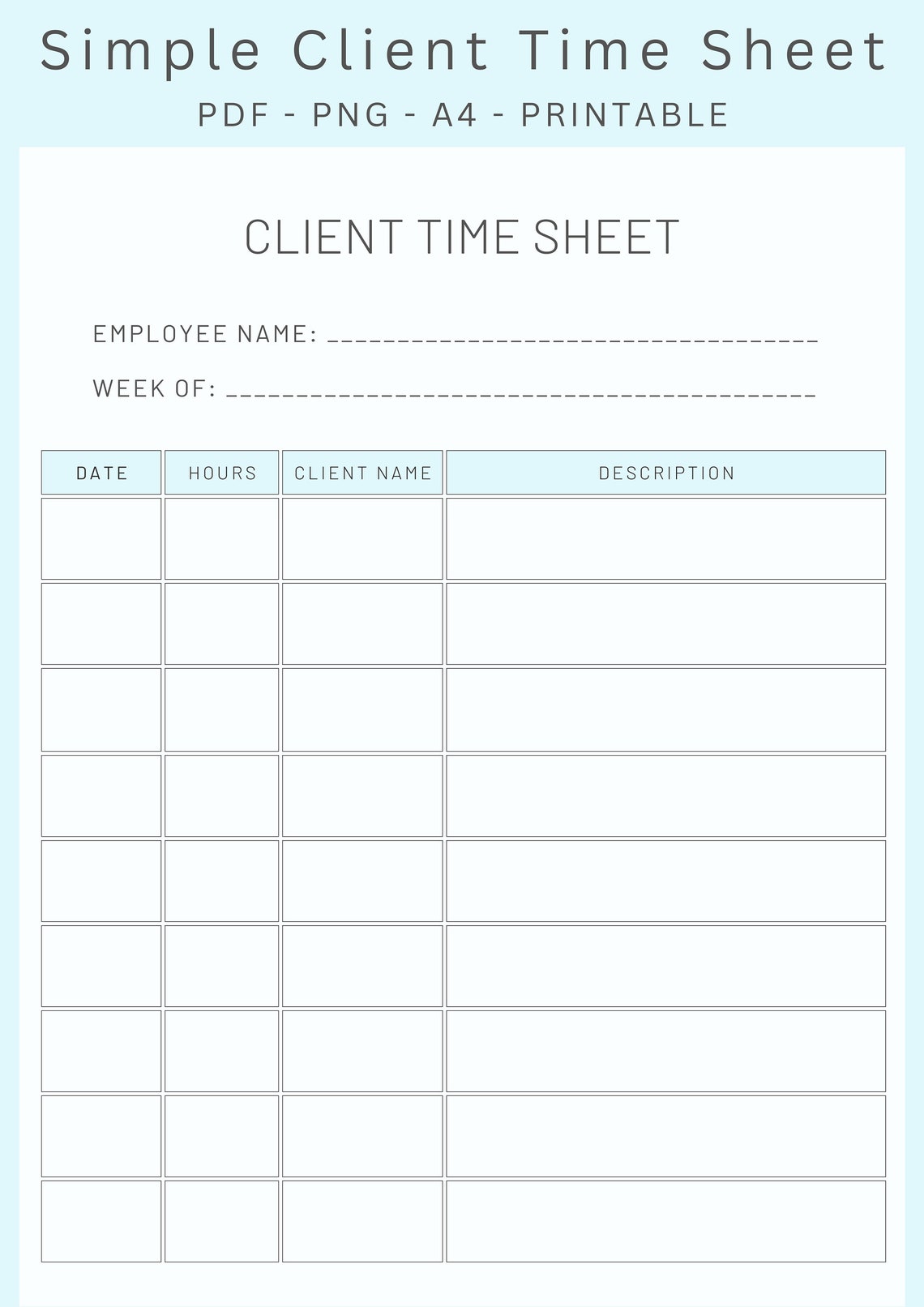 Client Time Sheet, Client Time Log, Simple Time Sheet - Etsy