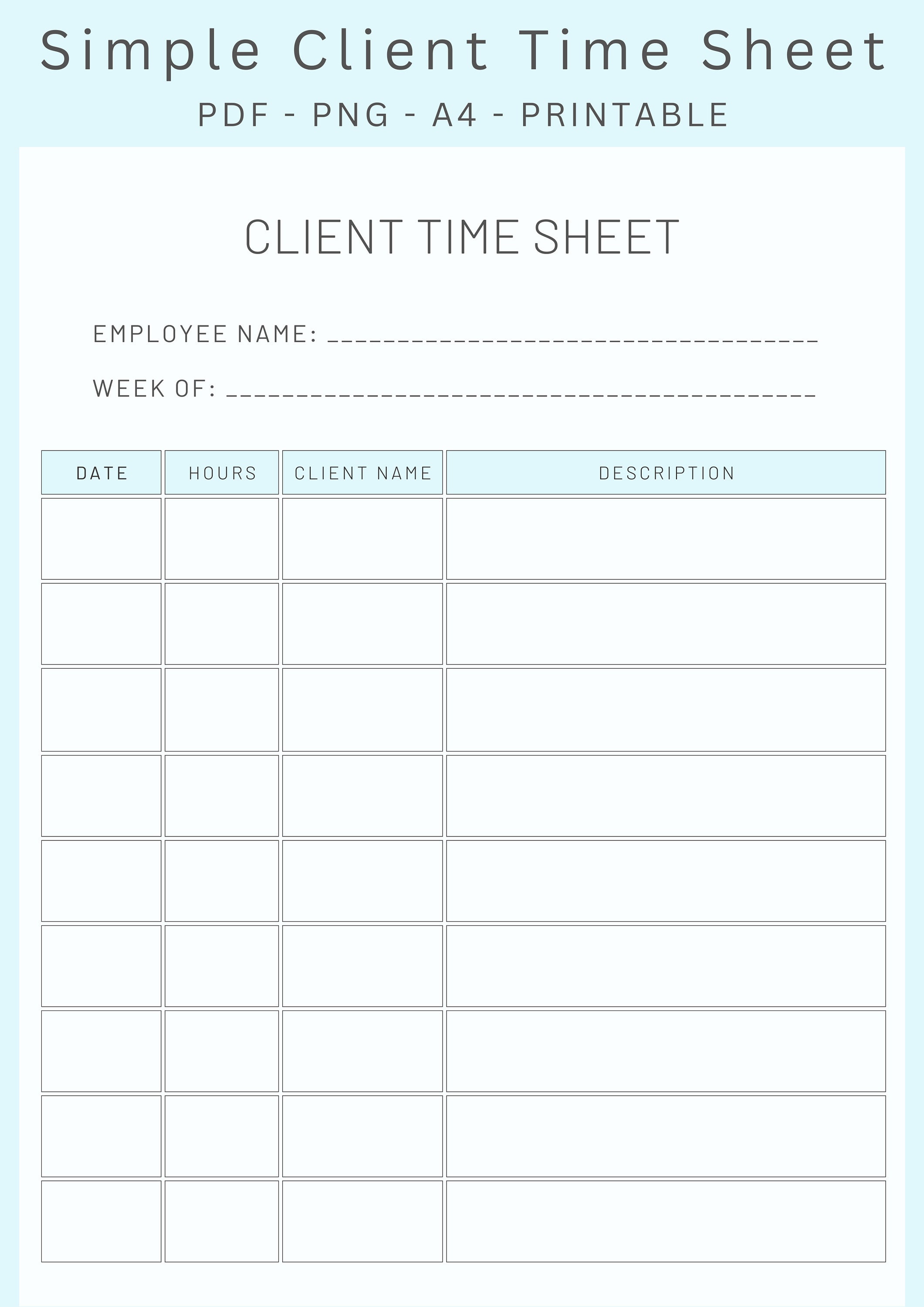 Client Time Sheet, Client Time Log, Simple Time Sheet - Etsy