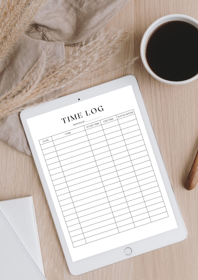 Time Log, Timesheet, Simple Time Log, Easy Timesheet, Black and White ...