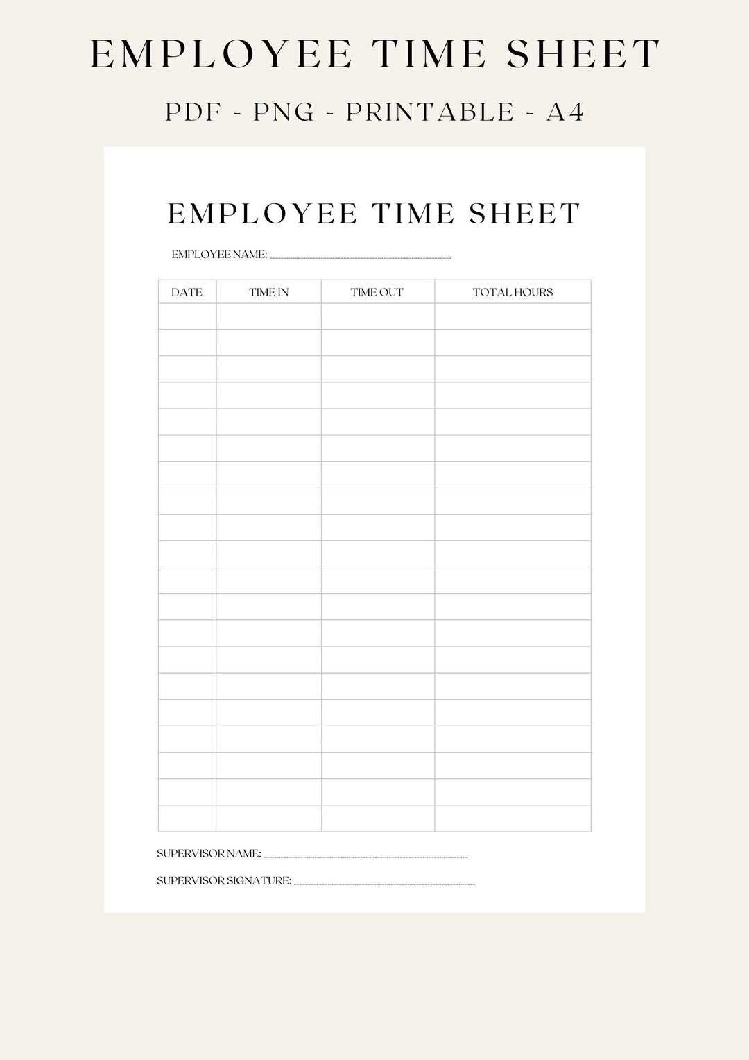 Employee Time Sheet, Simple Time Sheet, Employee Hours Tracker - Etsy