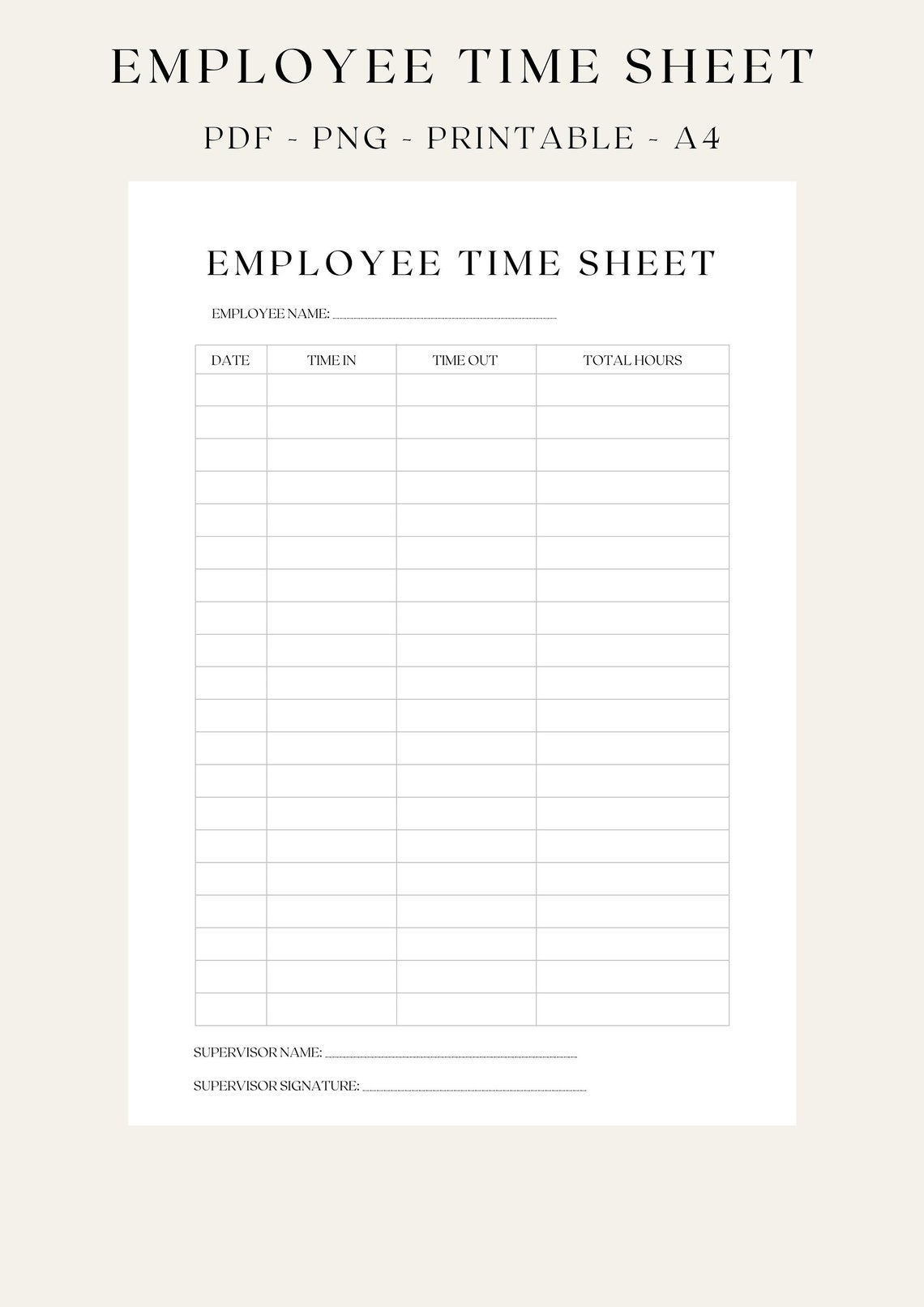 Employee Time Sheet Simple Time Sheet Employee Hours Tracker - Etsy Canada