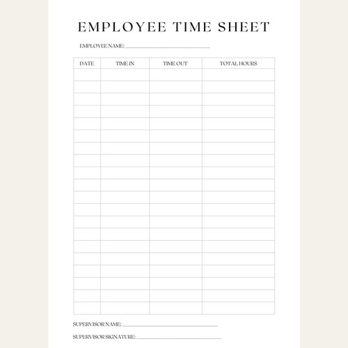 Employee Time Sheet Simple Time Sheet Employee Hours Tracker - Etsy