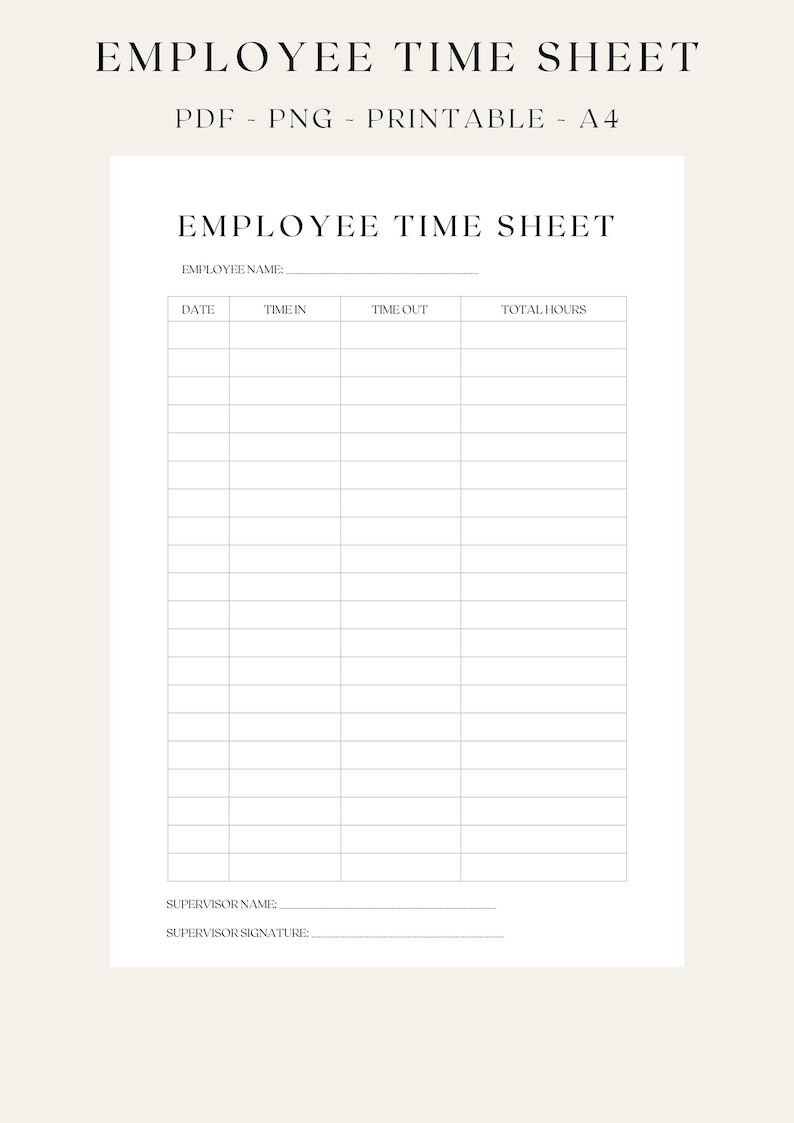 Employee Time Sheet, Simple Time Sheet, Employee Hours Tracker - Etsy