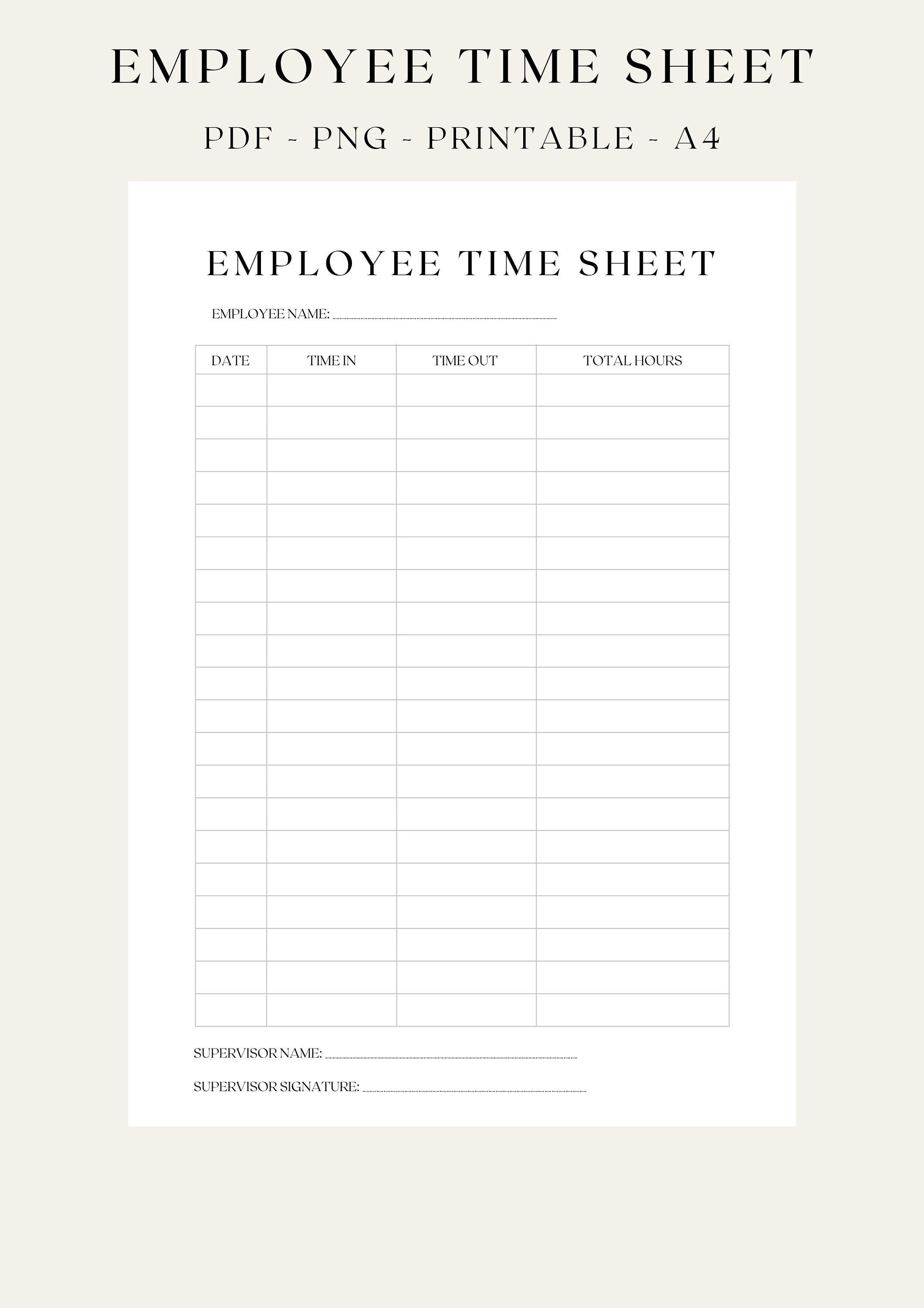 Employee Time Sheet, Simple Time Sheet, Employee Hours Tracker - Etsy