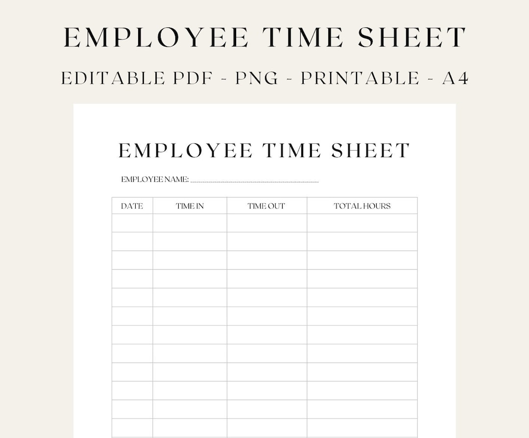 Simple Employee Time Sheet, Hours Tracker (printable & Editable PDF ...