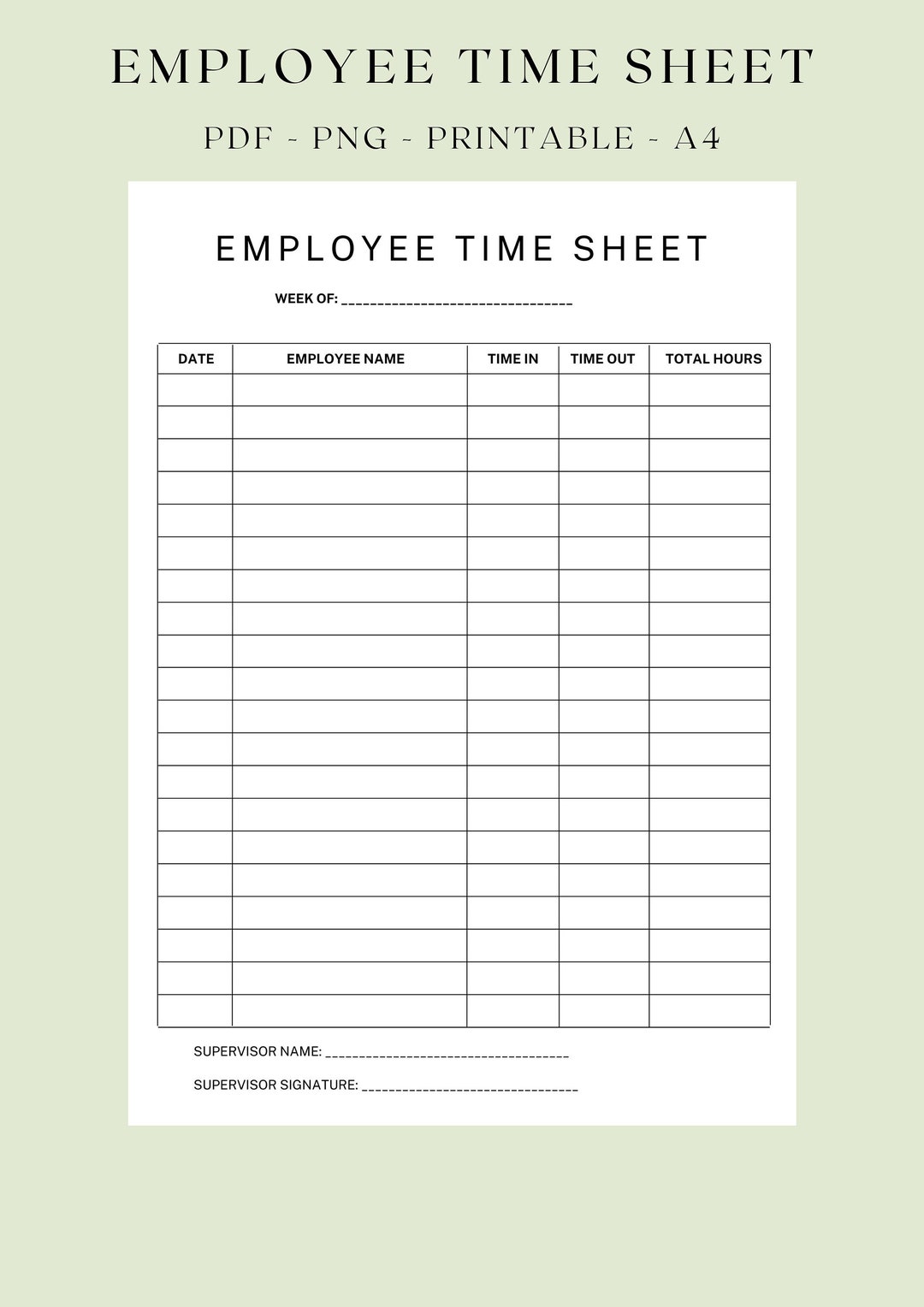 Employee Time Sheet, Weekly Employee Time Sheet, Employee Time Tracker ...
