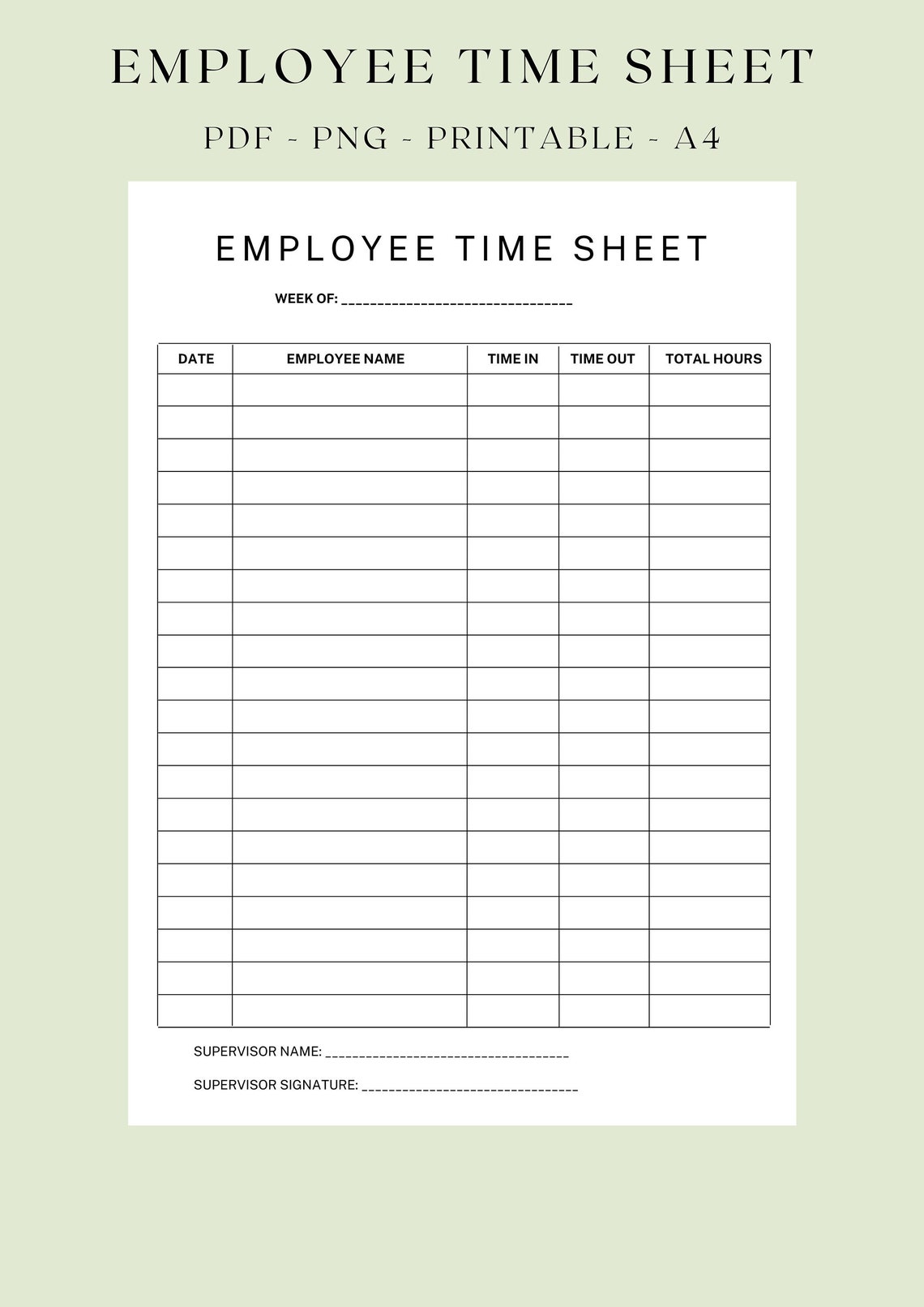 Employee Time Sheet, Weekly Employee Time Sheet, Employee Time Tracker ...