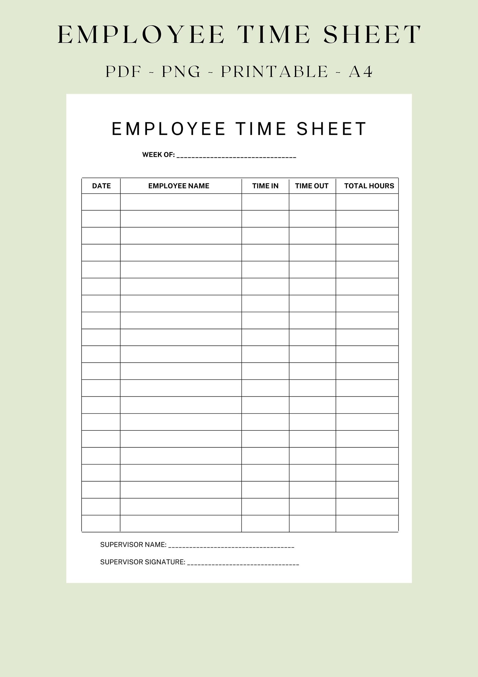 Employee Time Sheet, Weekly Employee Time Sheet, Employee Time Tracker ...