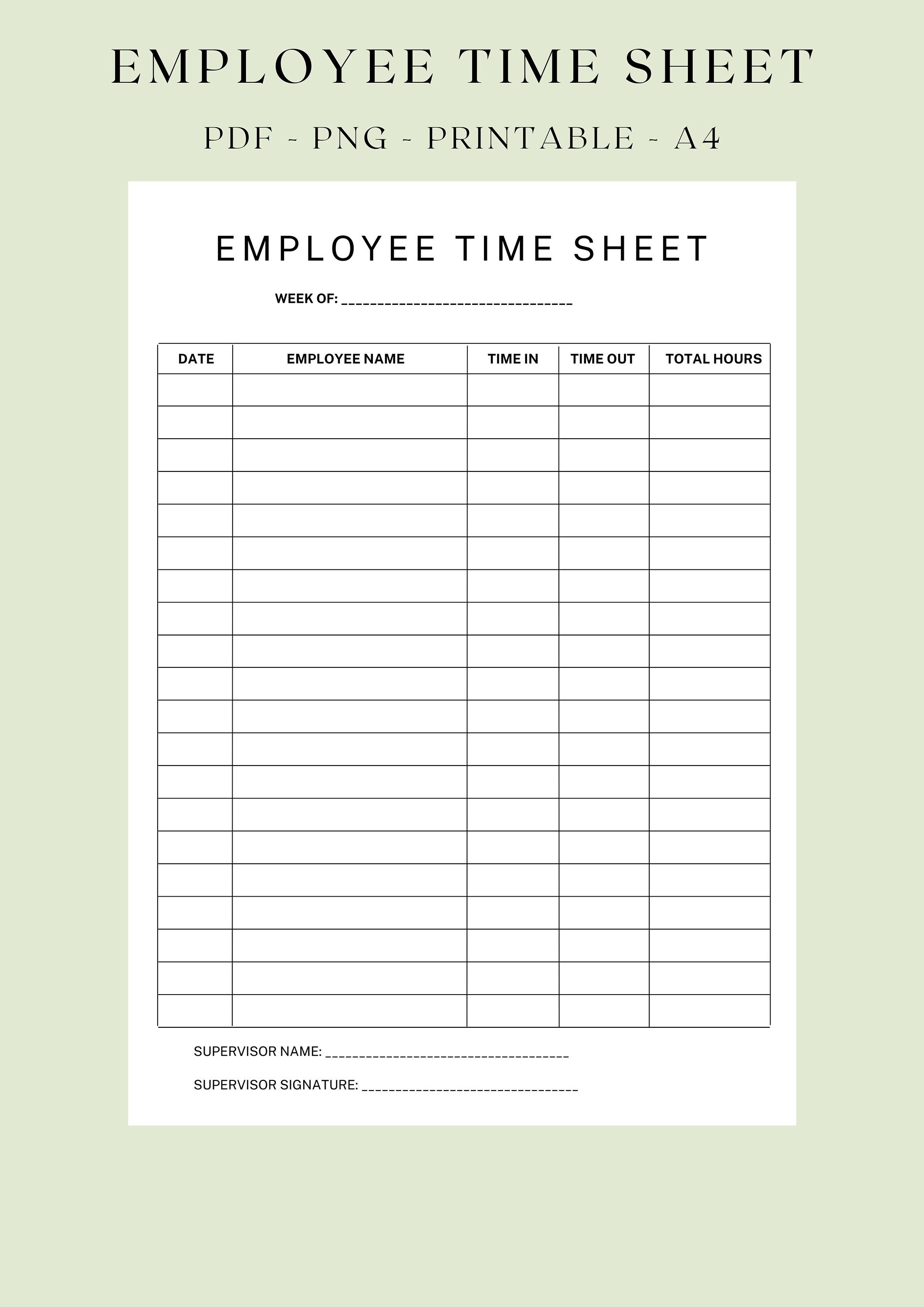 Employee Time Sheet, Weekly Employee Time Sheet, Employee Time Tracker ...
