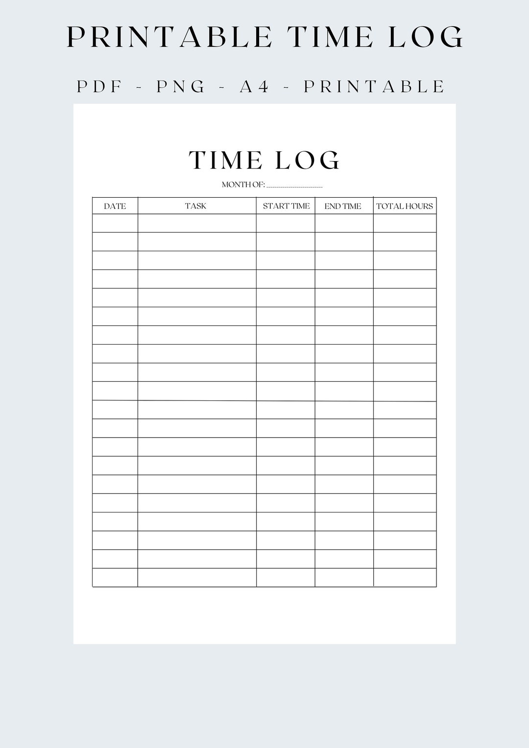 Time Log, Timesheet, Simple Time Log, Easy Timesheet, Black and White ...