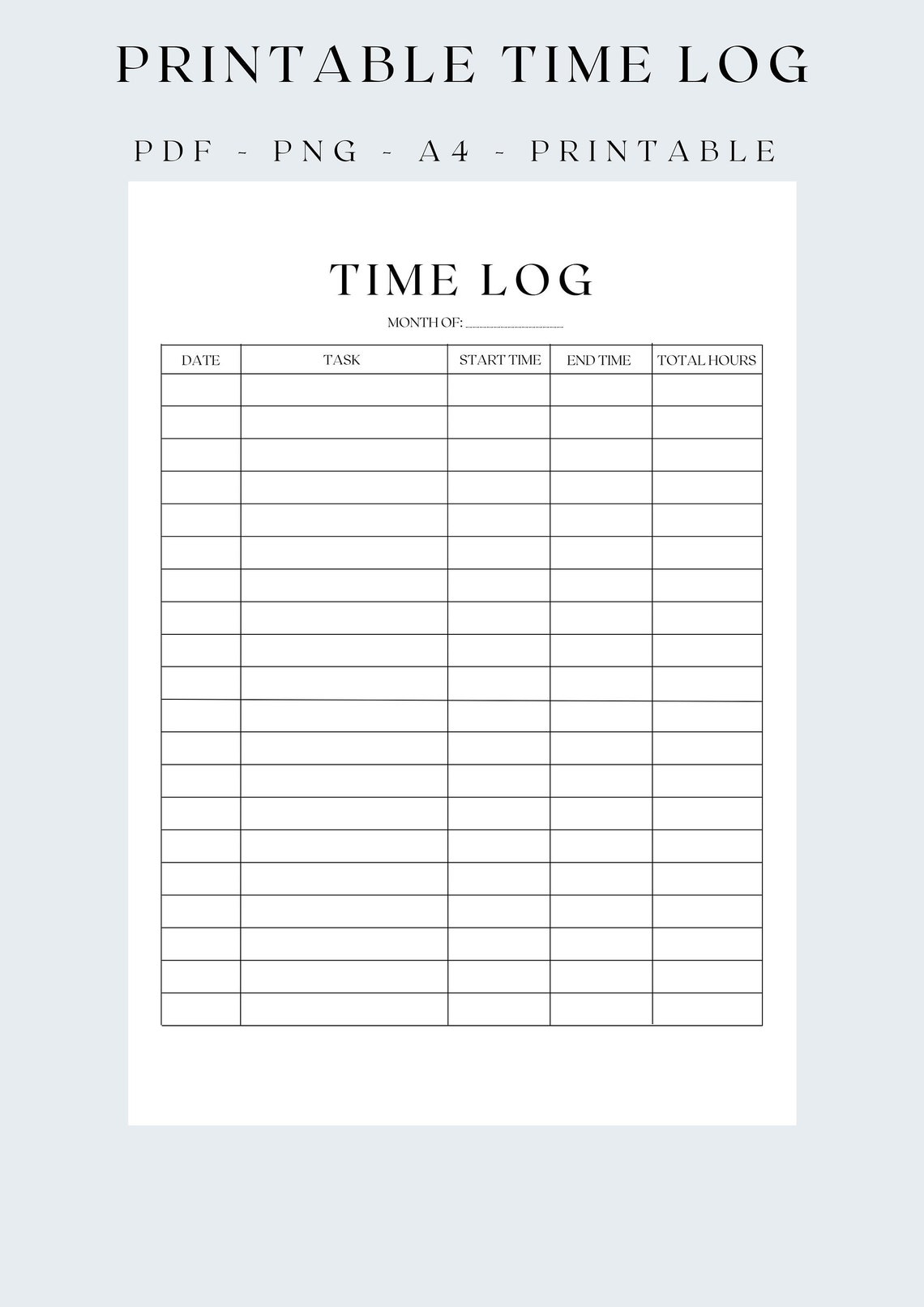 Time Log, Timesheet, Simple Time Log, Easy Timesheet, Black and White ...