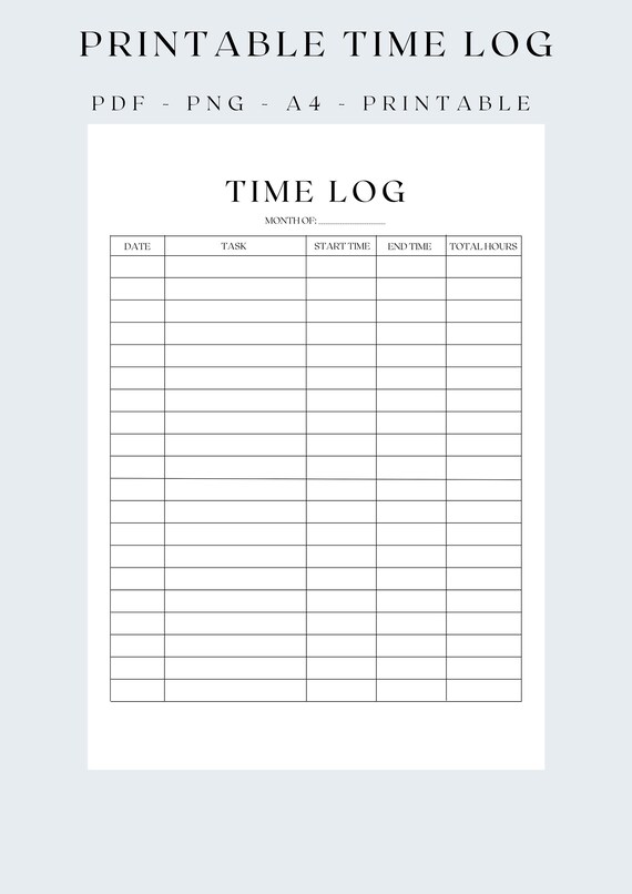 Time Log Timesheet Simple Time Log Easy Timesheet Black - Etsy