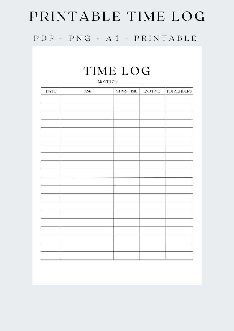 Time Log, Timesheet, Simple Time Log, Easy Timesheet, Black and White ...