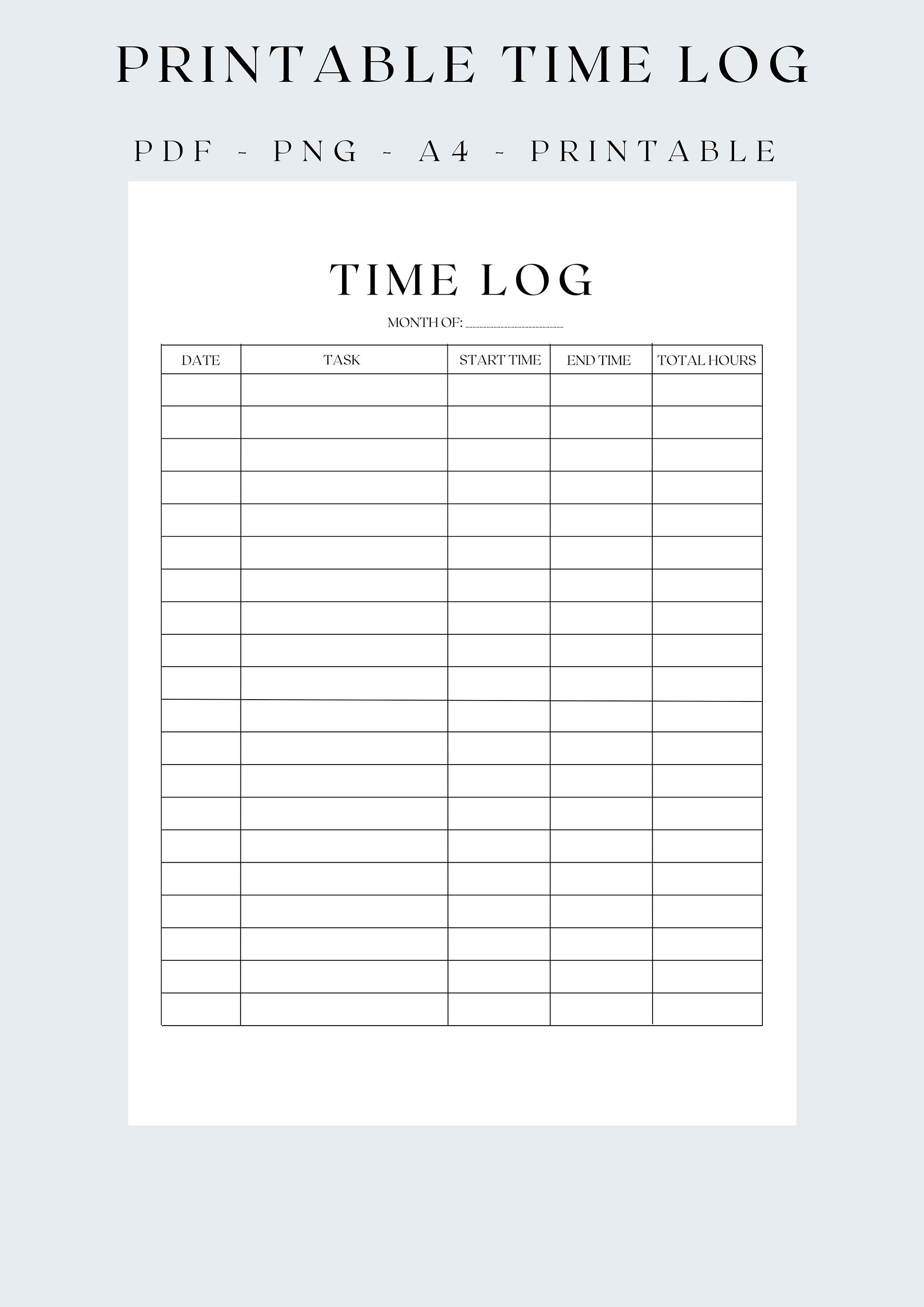 Time Log, Timesheet, Simple Time Log, Easy Timesheet, Black and White ...