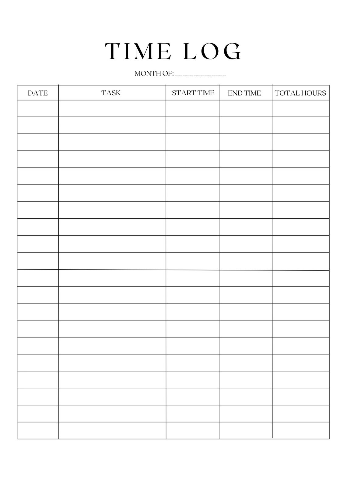 Time Log, Timesheet, Simple Time Log, Easy Timesheet, Black and White ...