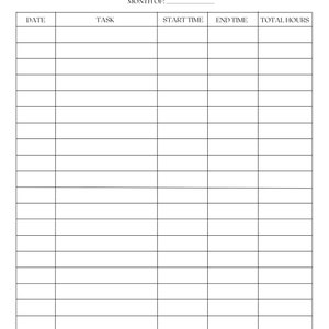 Time Log, Timesheet, Simple Time Log, Easy Timesheet, Black and White ...